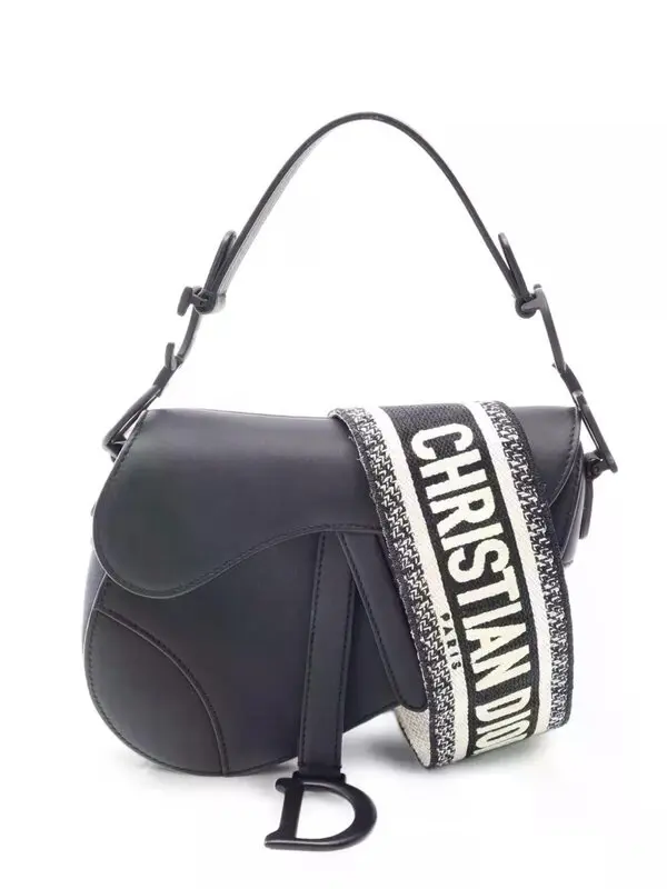 Dior Leather Mini Saddle Shoulder Bag With D-initial Charm - Black