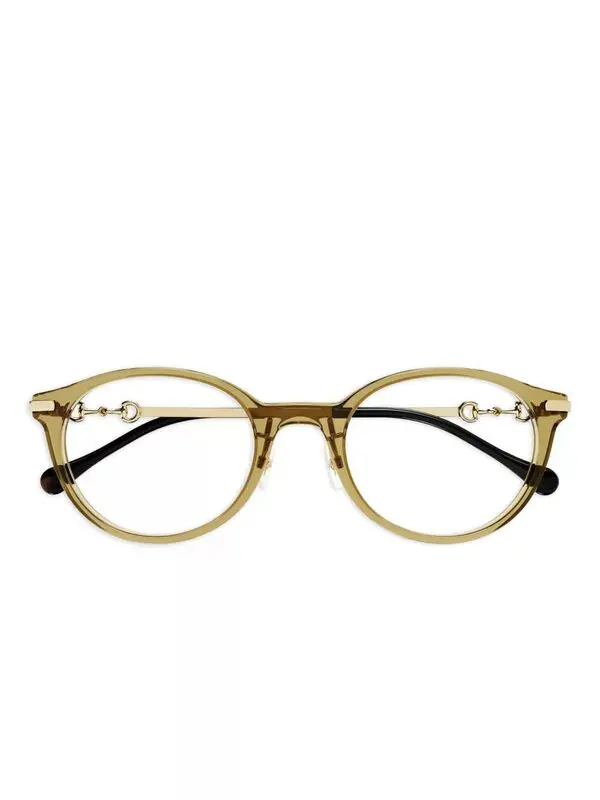 Gucci Horsebit Detail Round Frame Eyeglasses - Yellow