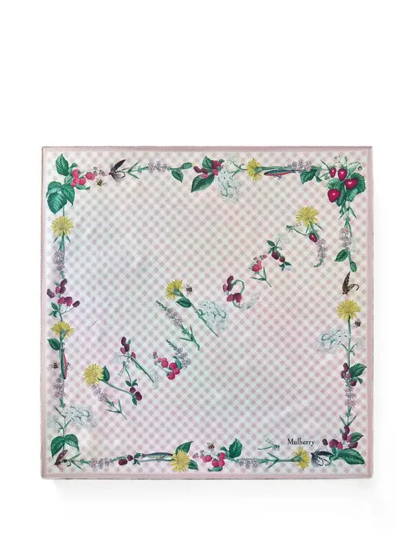 Mulberry Floral-print Gingham Silk Scarf - Pink