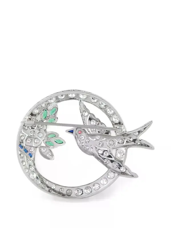 LB EXCLUSIVE Diamond And Emerald Bird Brooch - Silver