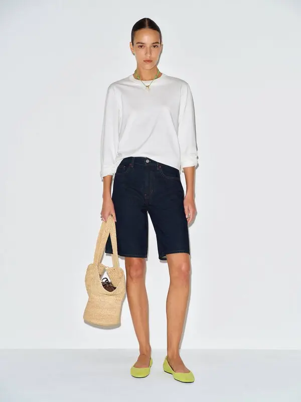 REFORMATION Hayden Mid Rise 8 In Jean Shorts Denim - Blue