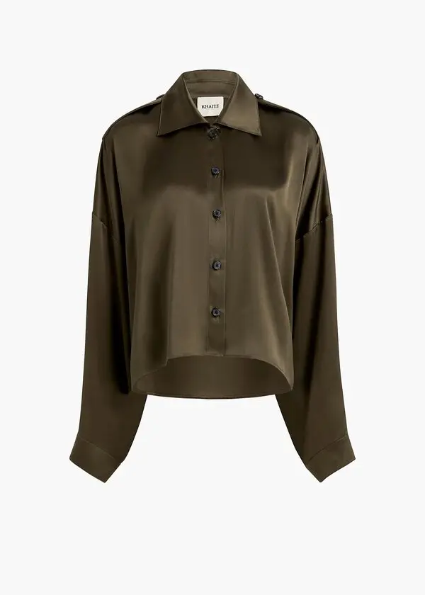 Khaite Bodine Silk Charmeuse Shirt - Dark Olive