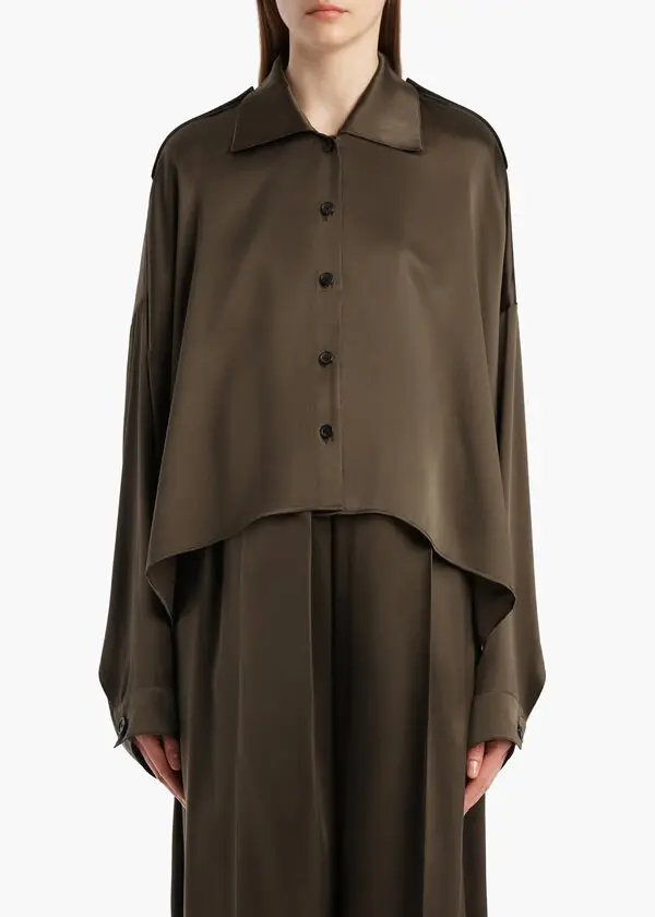 Khaite Bodine Silk Charmeuse Shirt - Dark Olive