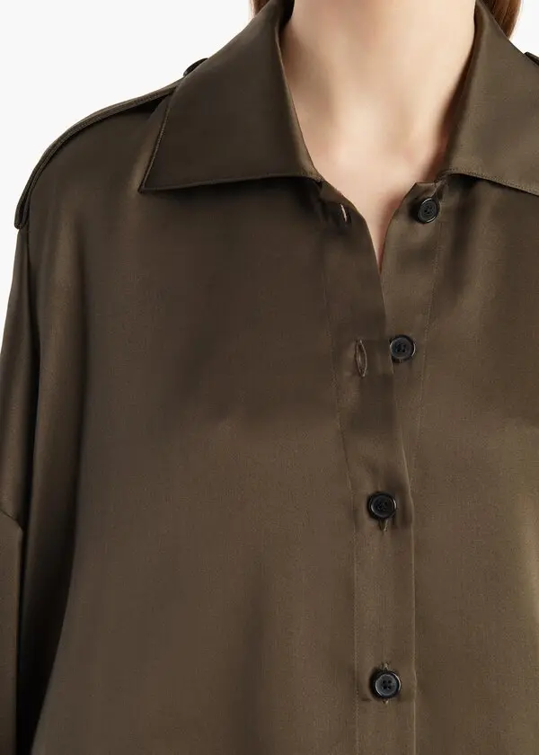 Khaite Bodine Silk Charmeuse Shirt - Dark Olive