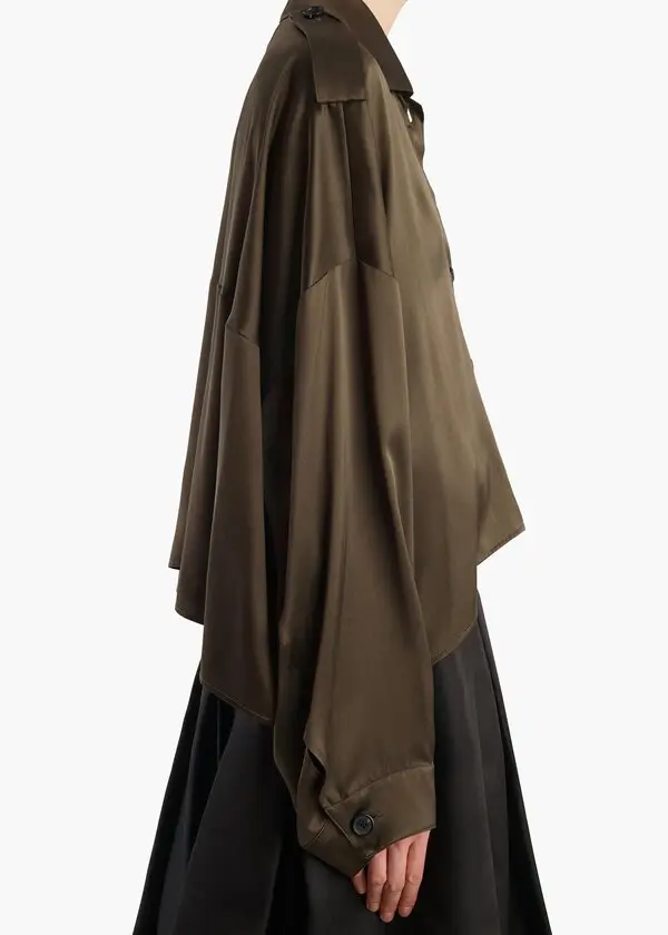 Khaite Bodine Silk Charmeuse Shirt - Dark Olive