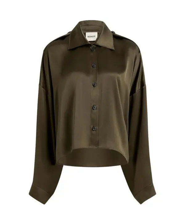 Khaite Bodine Silk Charmeuse Shirt - Dark Olive