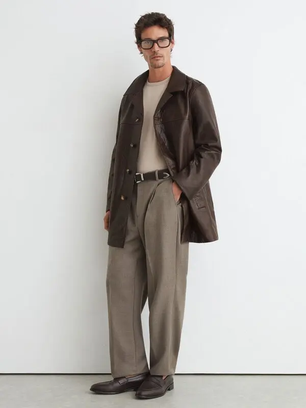REISS Wilson Leather Trench Jacket