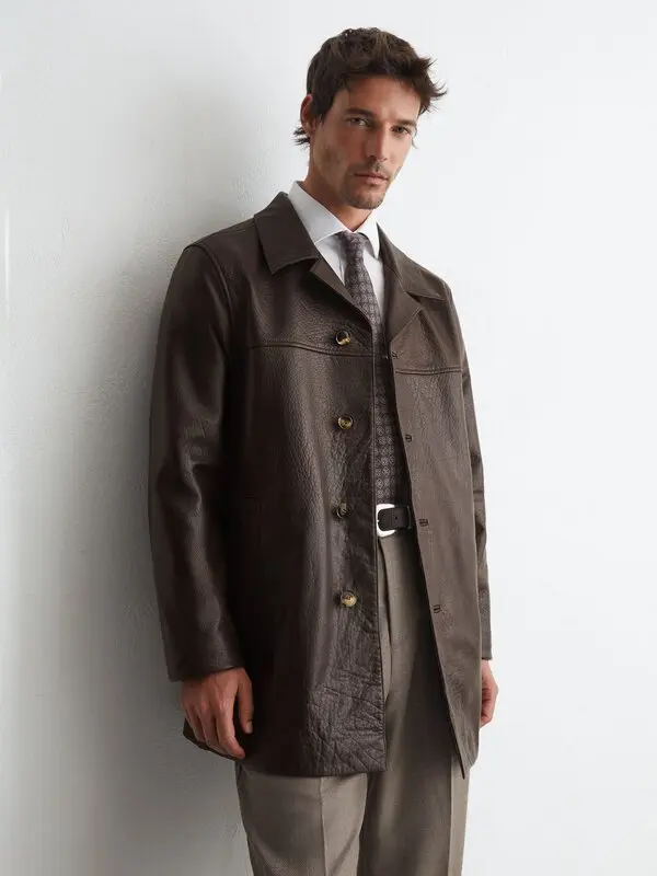REISS Wilson Leather Trench Jacket