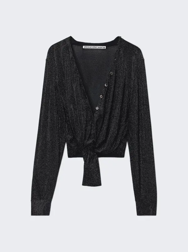 Alexander Wang Knotted Deep V-neck Cardigan With Hotfix Embellishment
