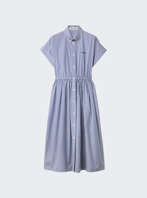 Miu Miu Vertical Stripe Poplin Midi Dress White And Cobalt - Blue