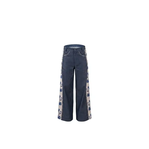 COLLECTED XX Kasur Patchwork Wide-leg Jeans With Embellished Jacquard Panels
