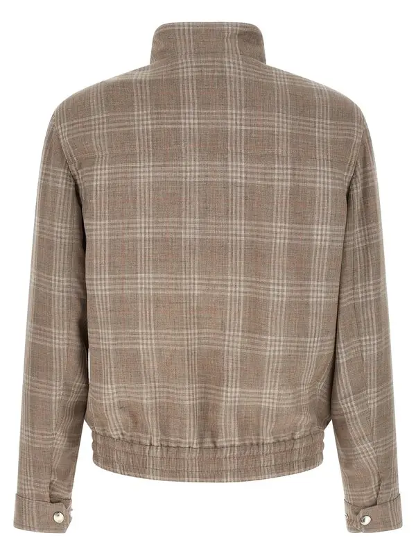 Brunello Cucinelli Checked Wool, Silk, And Linen Jacket
