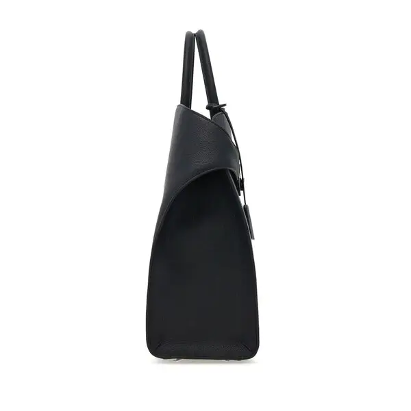 FERRAGAMO Leather Tote Bag With Logo Print And Clasp Fastening - Black
