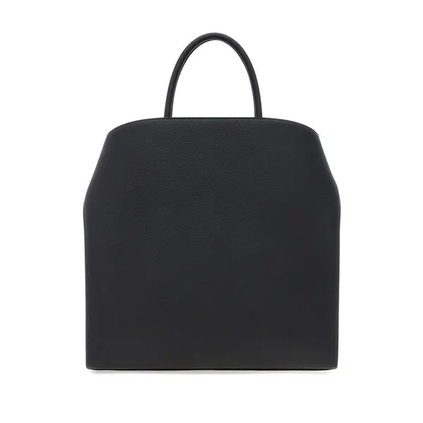 FERRAGAMO Leather Tote Bag With Logo Print And Clasp Fastening - Black