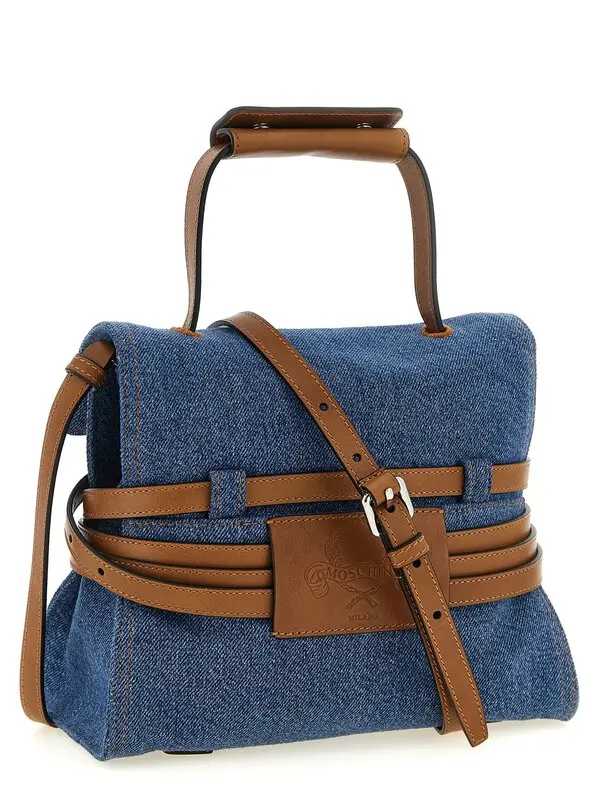 Moschino Tie Me' Denim Handbag With Leather Belts - Blue
