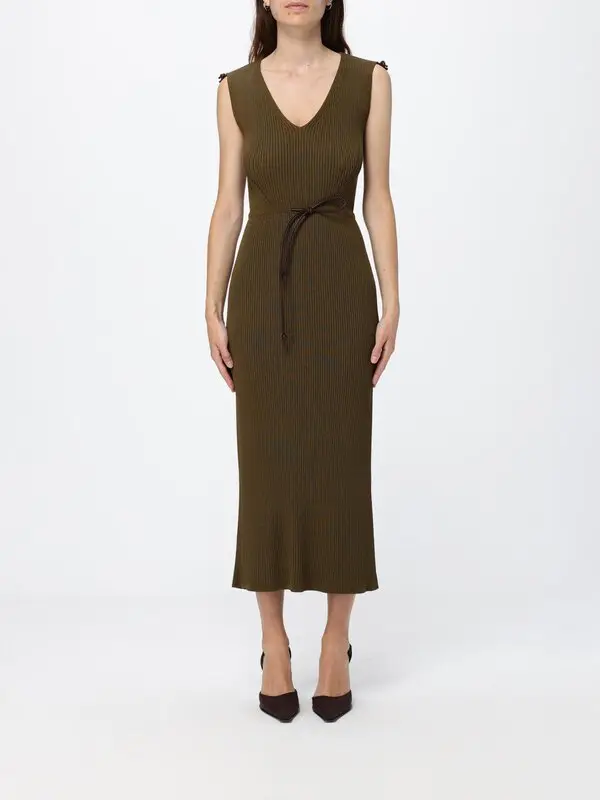 Max Mara Ribbed Knit Dress With Tie Detail - Green
