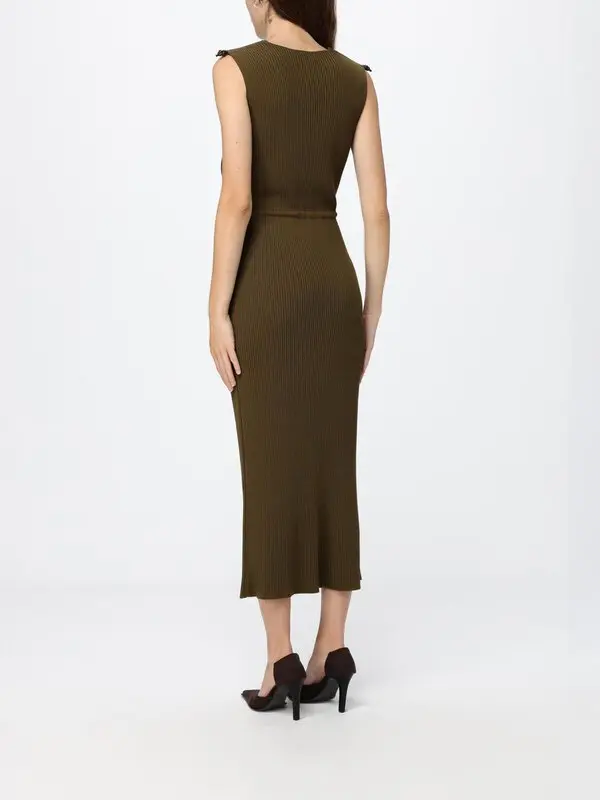 Max Mara Ribbed Knit Dress With Tie Detail - Green