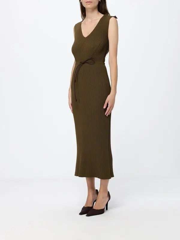 Max Mara Ribbed Knit Dress With Tie Detail - Green