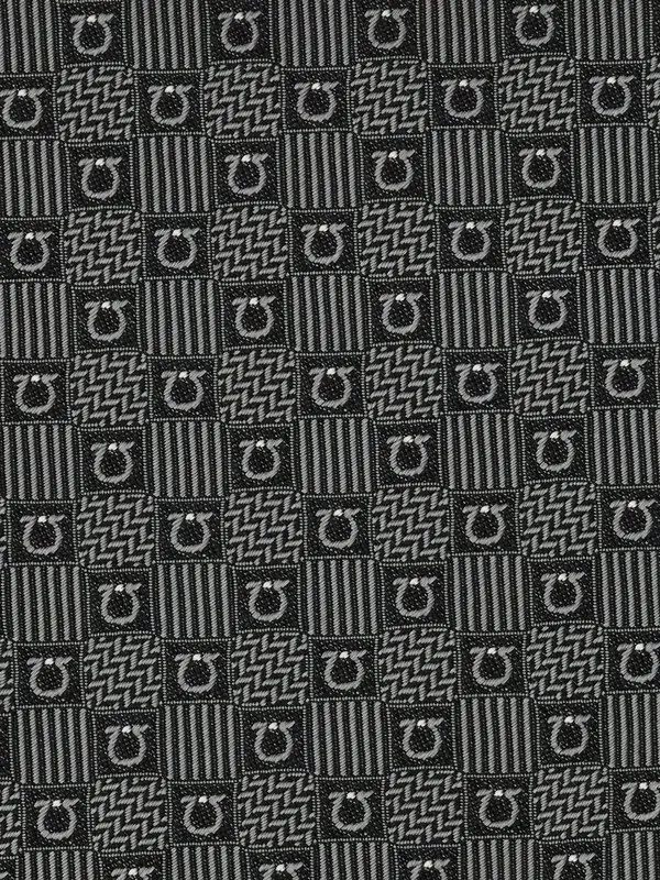 FERRAGAMO Gancini Silk Jacquard Tie - Gray