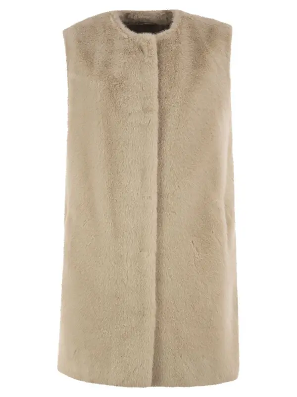 Herno Long Faux Fur-effect Gilet - Cream