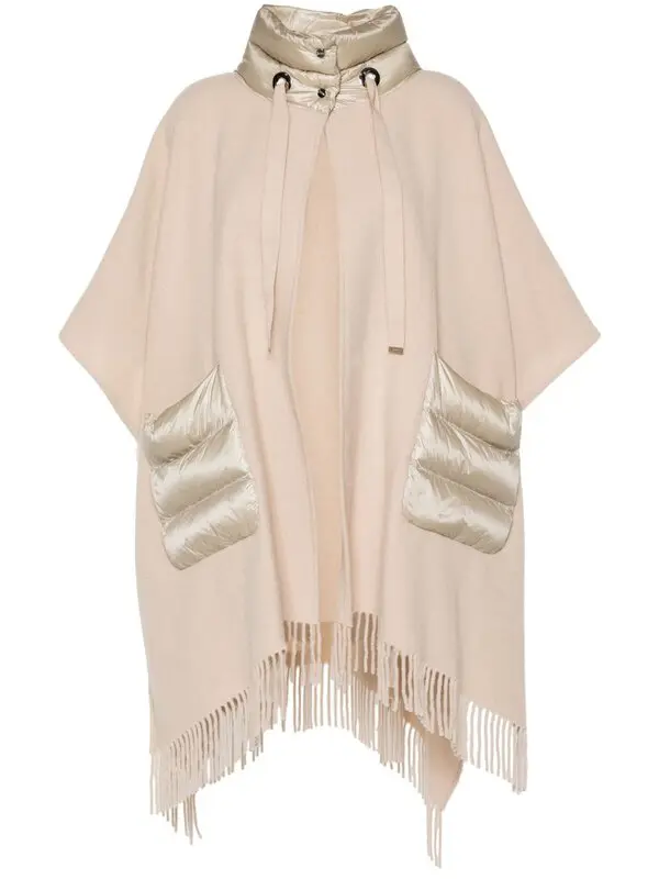 Herno Wool-cashmere Blend Cape With Padded Panels And Fringe - Multicolor