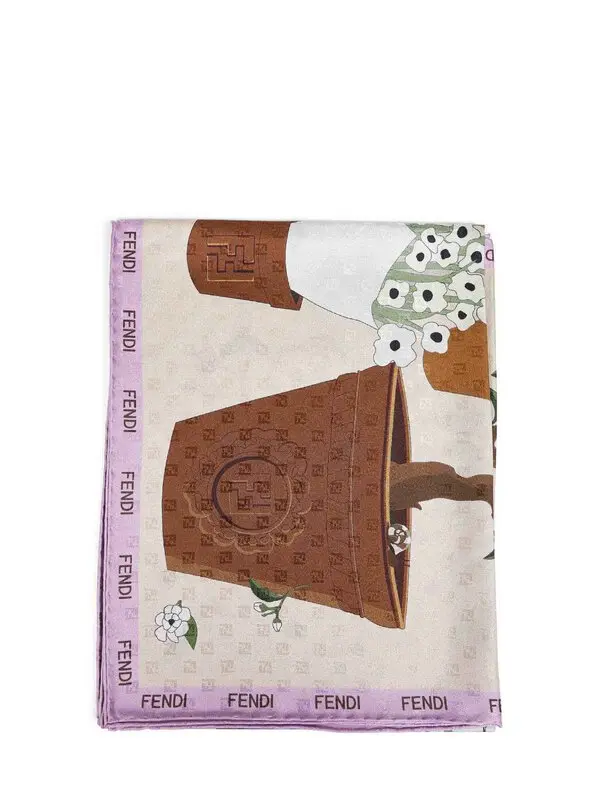 Fendi Silk Beige Printed Silk Gardening Scarf - Multicolor