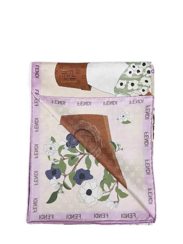 Fendi Silk Beige Printed Silk Gardening Scarf