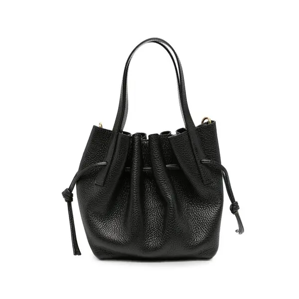 Yuzefi Pebbled Leather Drawstring Tote Bag - Black