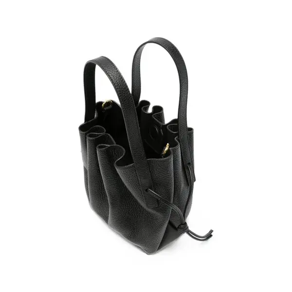 Yuzefi Pebbled Leather Drawstring Tote Bag - Black