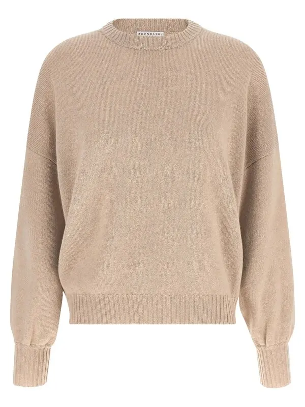 Brunello Cucinelli Cashmere Sweater With Removable Monile Silk Cuffs