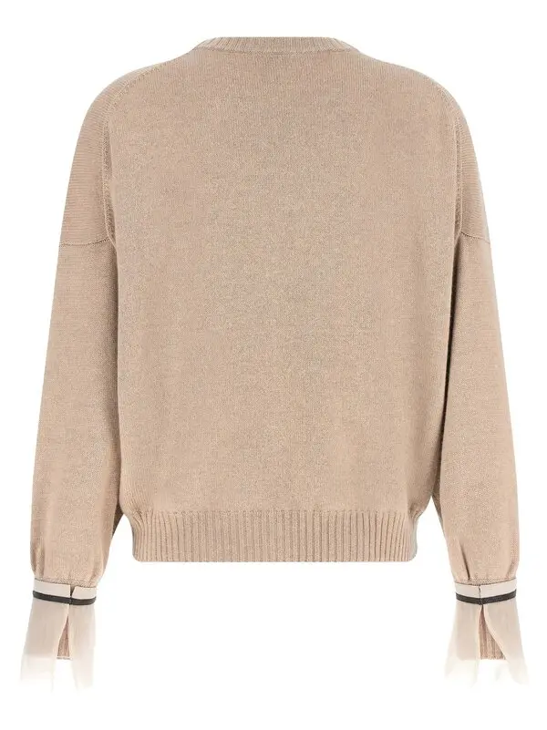 Brunello Cucinelli Cashmere Sweater With Removable Monile Silk Cuffs