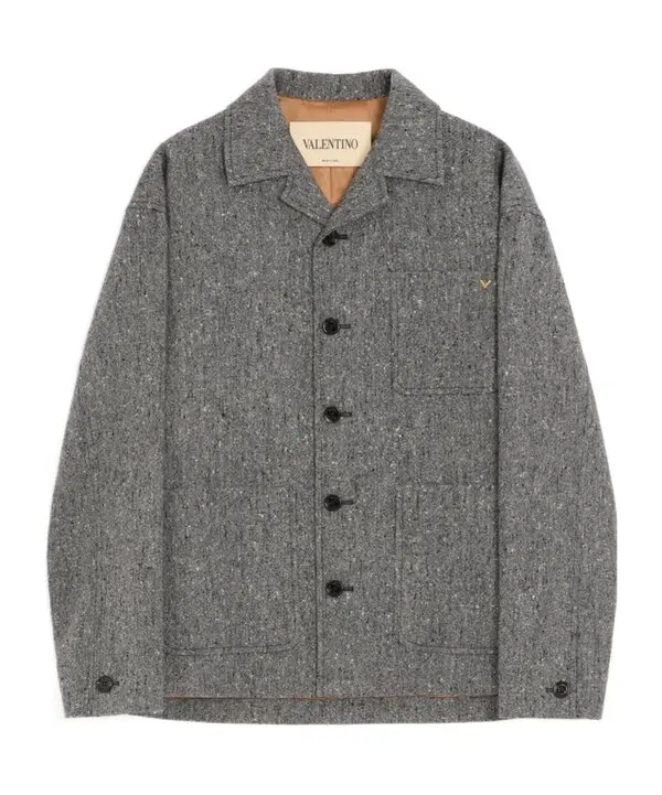 Valentino Garavani Shirt Jacket In Boutonné Wool With Vgold
