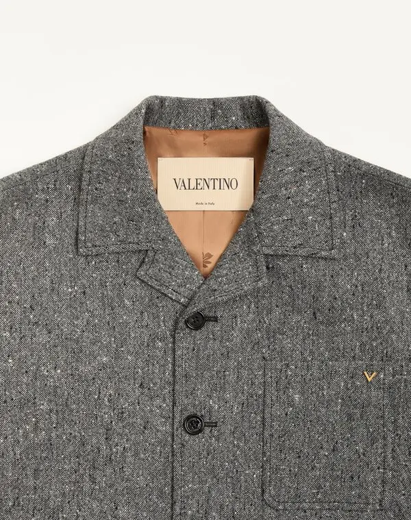Valentino Garavani Shirt Jacket In Boutonné Wool With Vgold