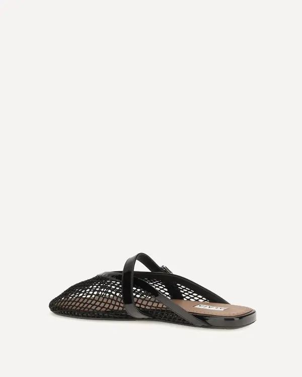Alaïa Mesh Mules With Patent Leather Trim - Black