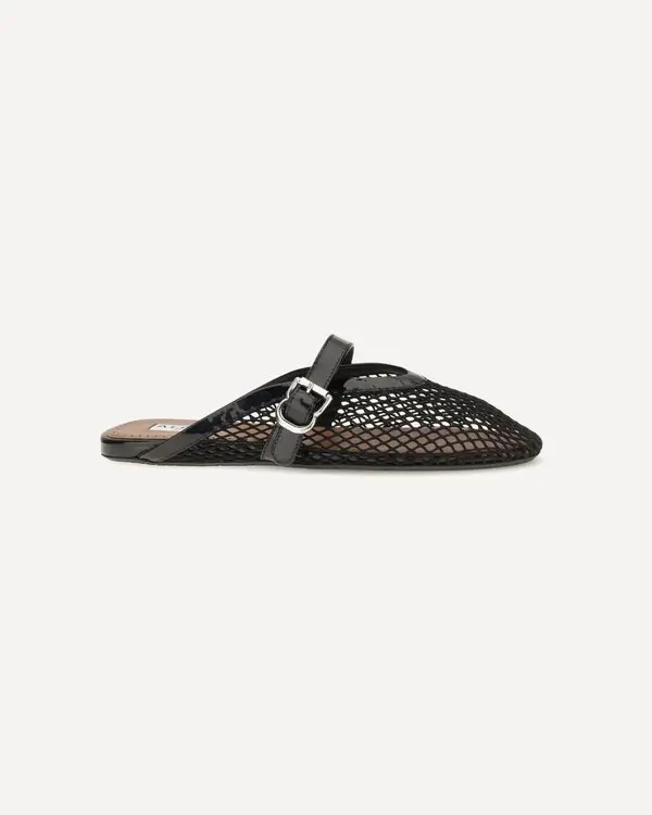 Alaïa Mesh Mules With Patent Leather Trim - Black
