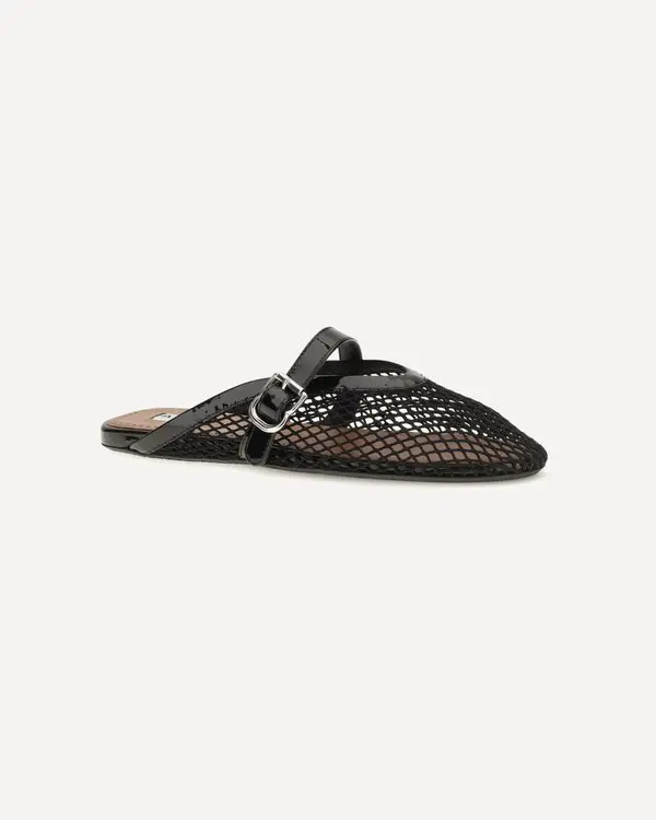 Alaïa Mesh Mules With Patent Leather Trim - Black