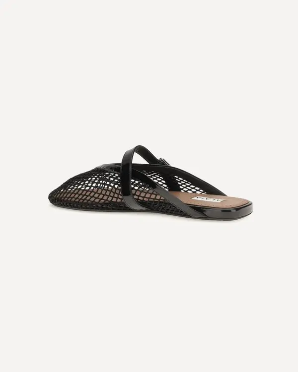 Alaïa Mesh Mules With Patent Leather Trim - Black