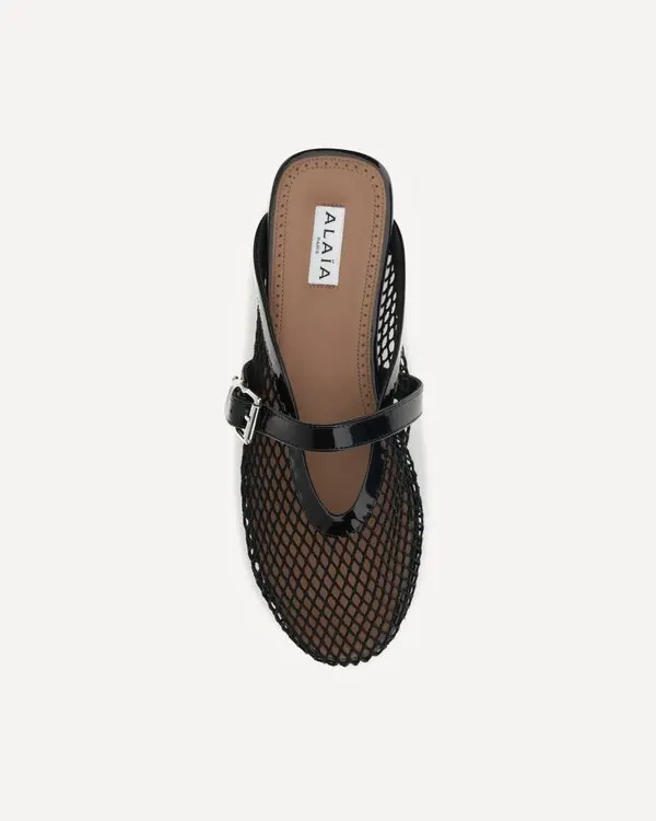Alaïa Mesh Mules With Patent Leather Trim - Black