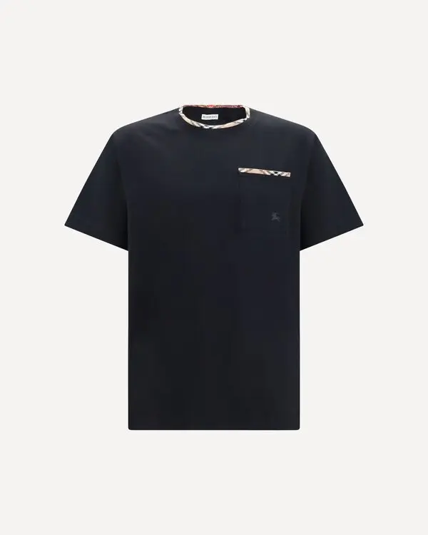 Burberry Cotton T-hirt With Check Trim - Black