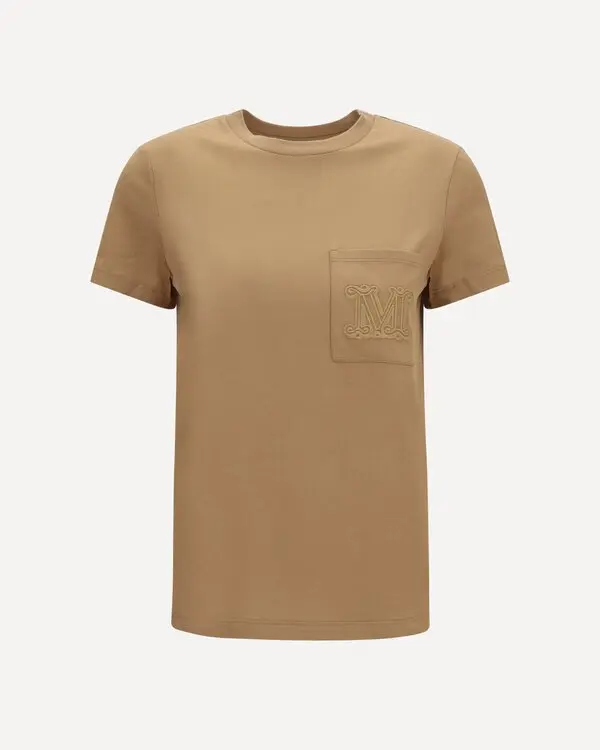 Max Mara Papaia Cotton T-shirt With Monogram Pocket - Beige