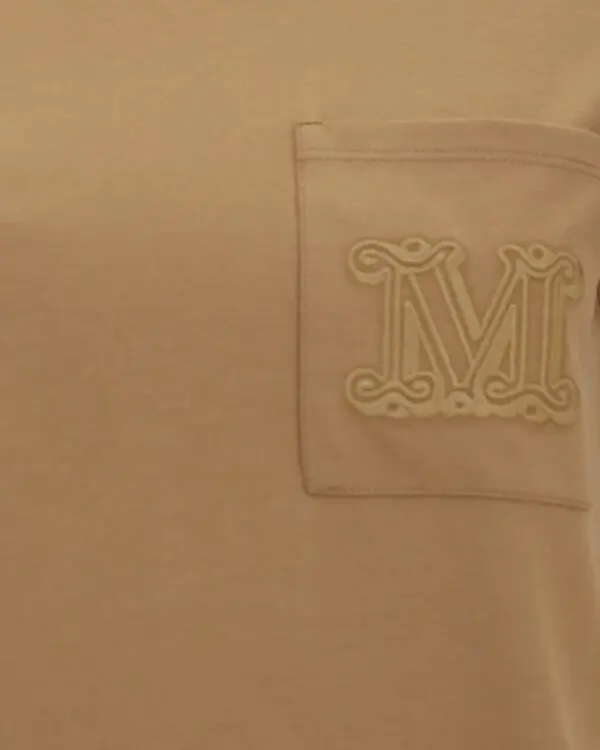 Max Mara Papaia Cotton T-shirt With Monogram Pocket - Beige