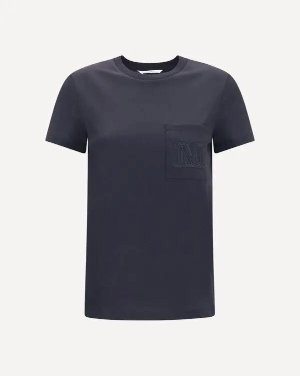 Max Mara Papaia Cotton T-shirt With Monogram Pocket - Black