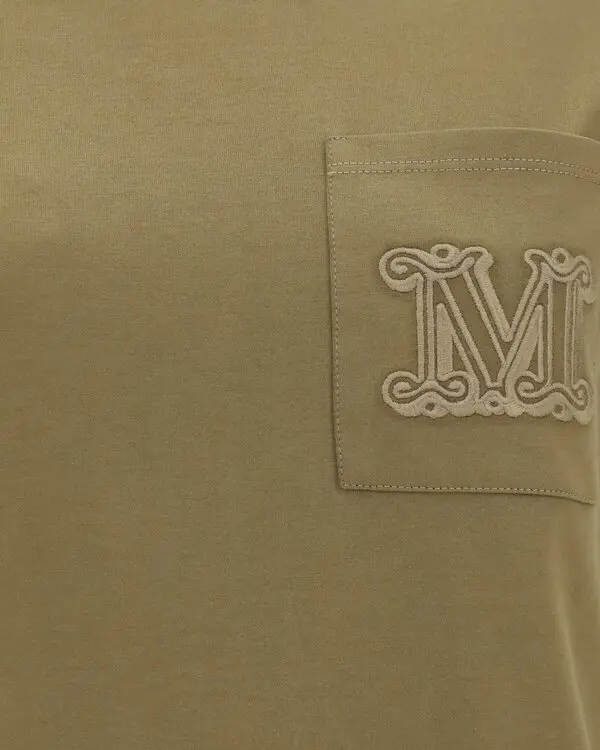 Max Mara Papaia Cotton T-shirt With Monogram Pocket - Khaki
