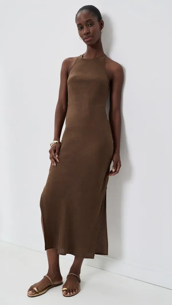 JAMES PERSE Sleeveless Boat Neck Linen Dress