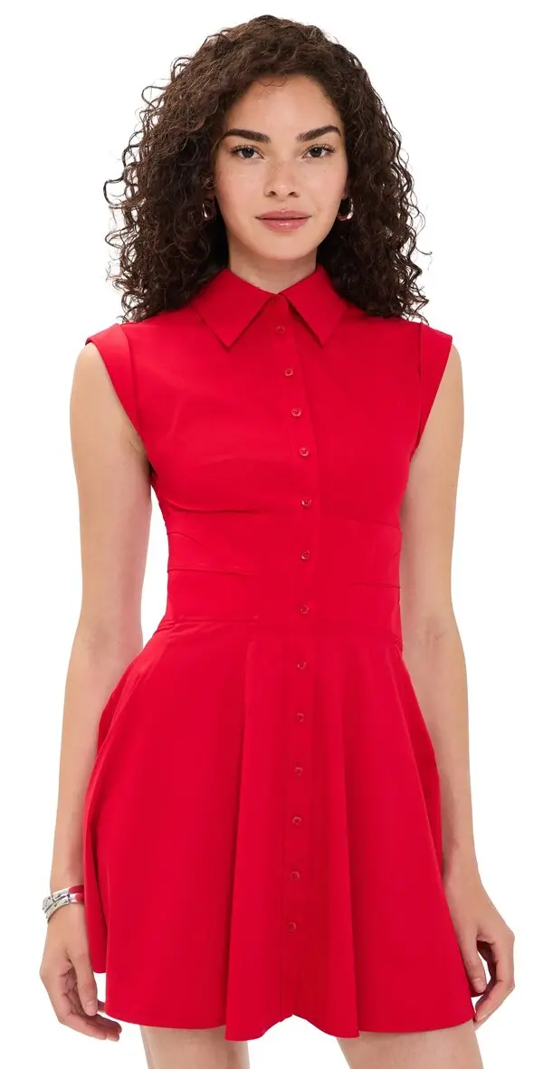 Alice + Olivia Kim Paneled Corset Flared Mini Shirt Dress - Hibiscus