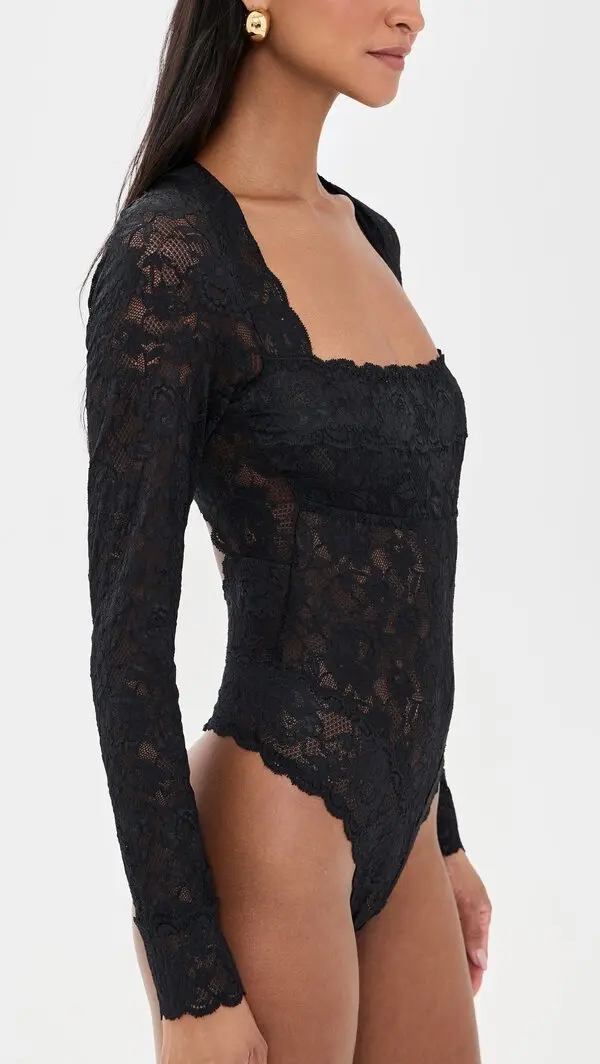 Cosabella Long Sleeve Lace Teddy Thong Bodysuit