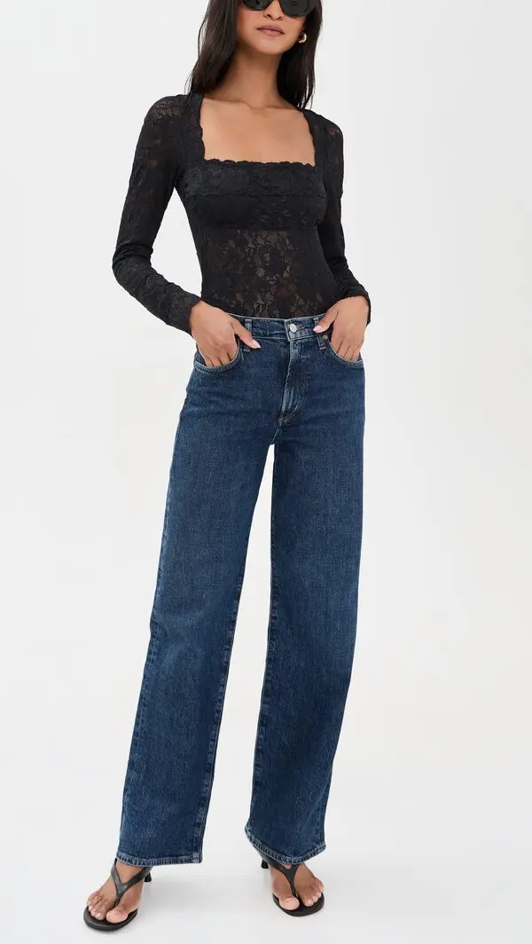 Cosabella Long Sleeve Lace Teddy Thong Bodysuit