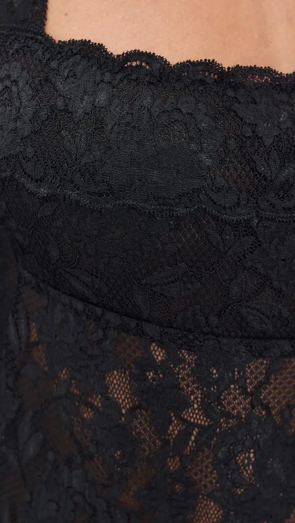 Cosabella Long Sleeve Lace Teddy Thong Bodysuit
