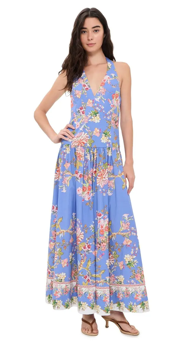Hemant & Nandita Floral Print Halterneck Maxi Dress