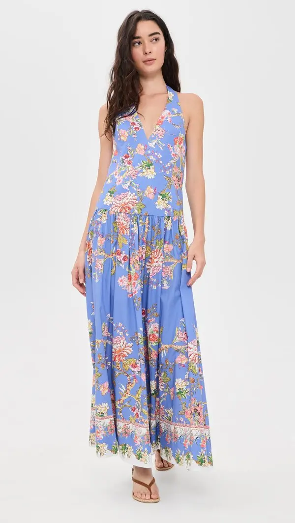 Hemant & Nandita Floral Print Halterneck Maxi Dress
